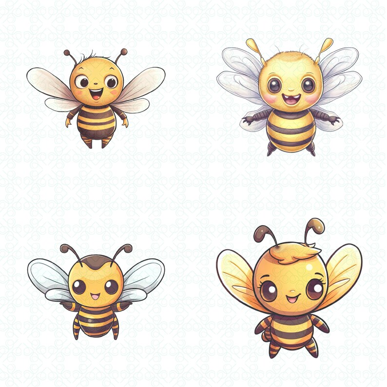 Kawaii Clipart Bee Bundle Cute Bees Clip Art Cartoon Bee - Etsy