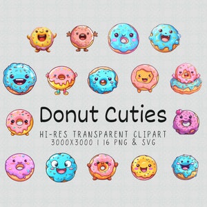 Kawaii Donut Clipart Food PNG Bundle Cute Food Graphics Kawaii Clipart ...