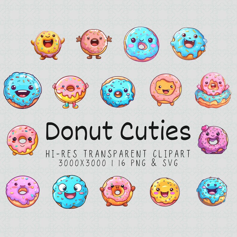 Kawaii Donut Clipart Food PNG Bundle Cute Food Graphics Kawaii - Etsy