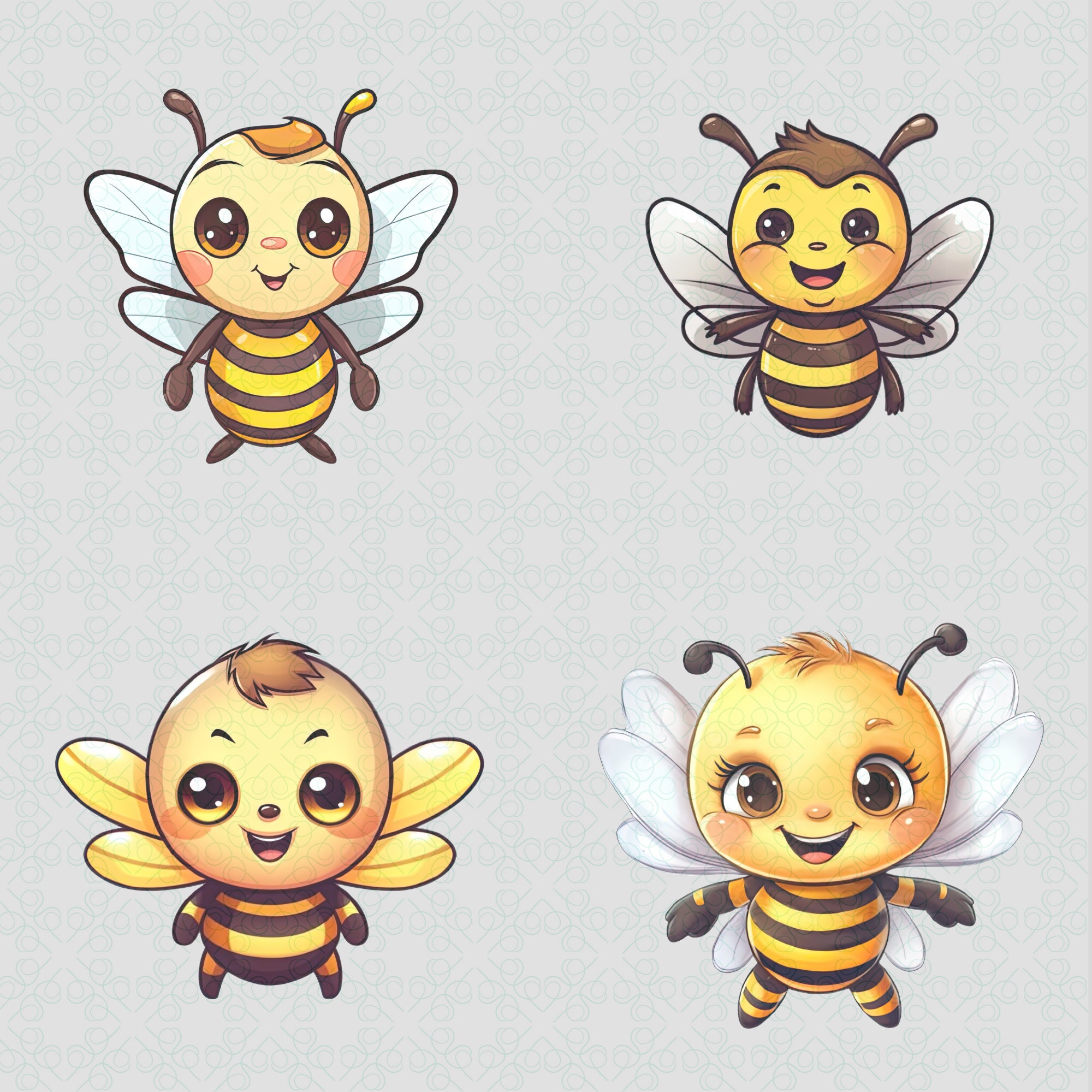 Kawaii Bee Clipart Bundle Cutie Bees Clip Art Cartoon Bee Digital ...