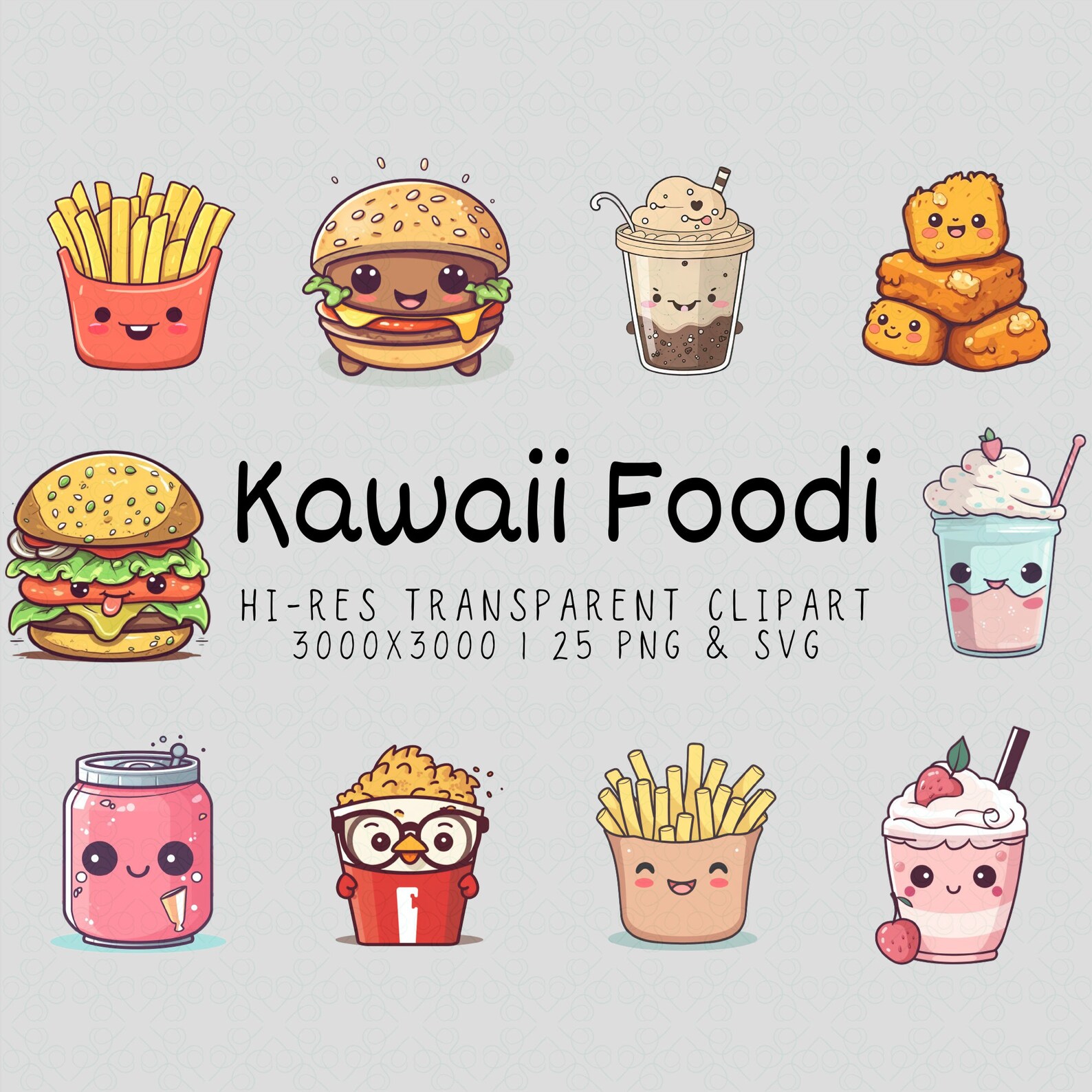 Kawaii Food Clipart Food PNG Bundle Cute Food Graphics Kawaii Clipart ...