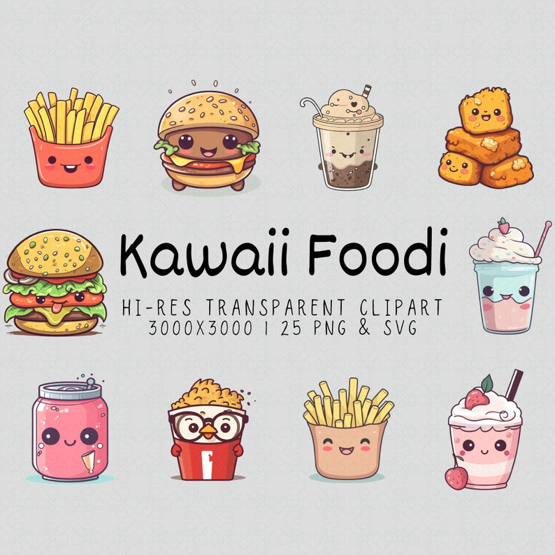 Kawaii Food Clipart Food PNG Bundle Cute Food Graphics Kawaii Clipart ...