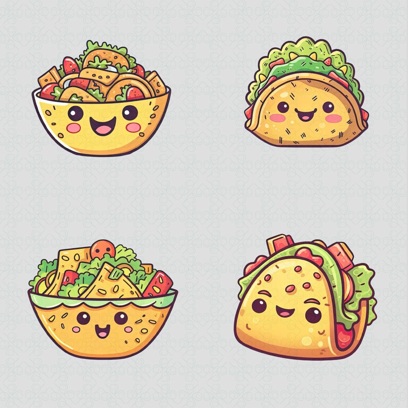 Taco Tuesday Kawaii Clipart Bundle Cute PNG Taco Bowls - Etsy