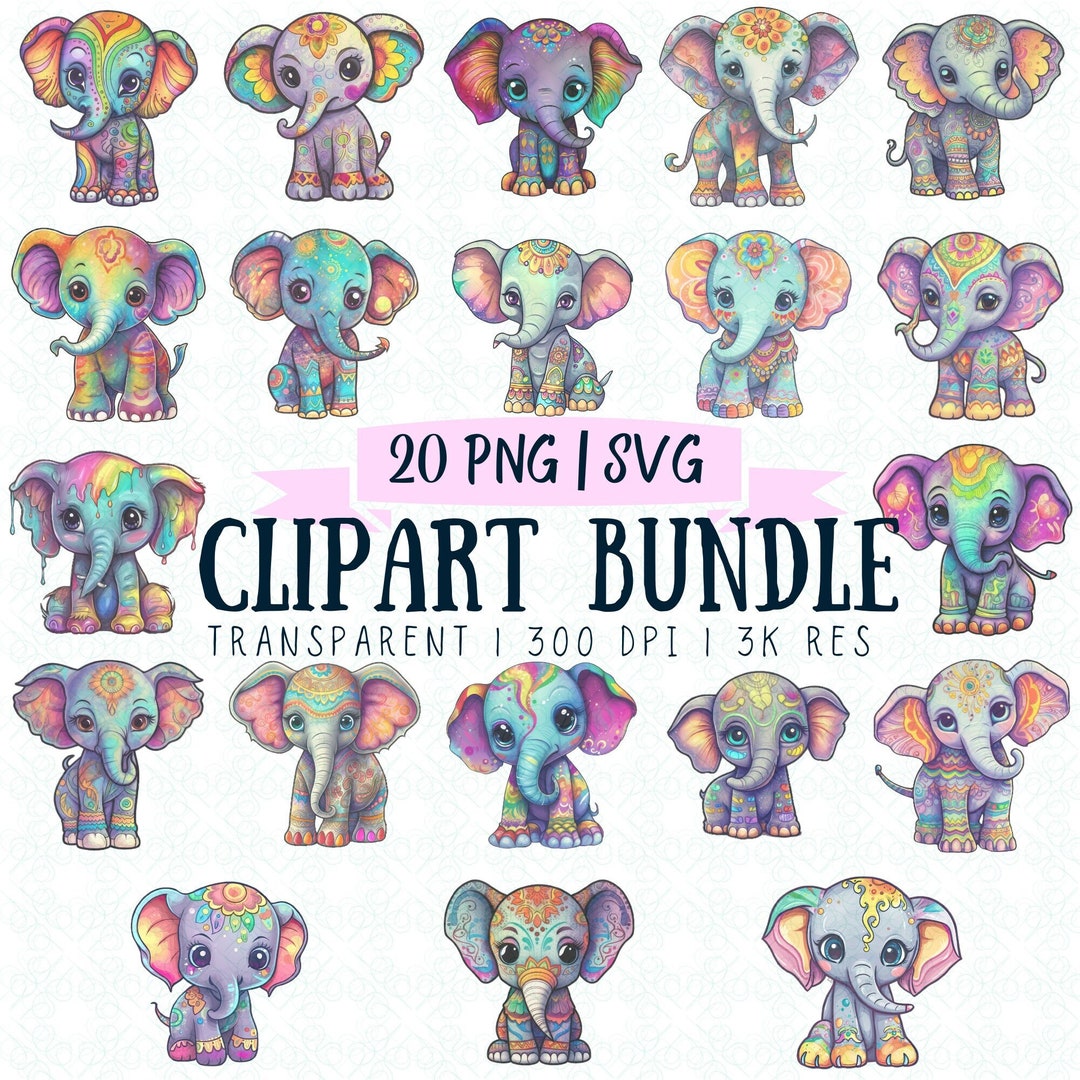 Baby Elephant Safari Animal Bundle Cute Baby EDM Clip Art Cute Elephant ...