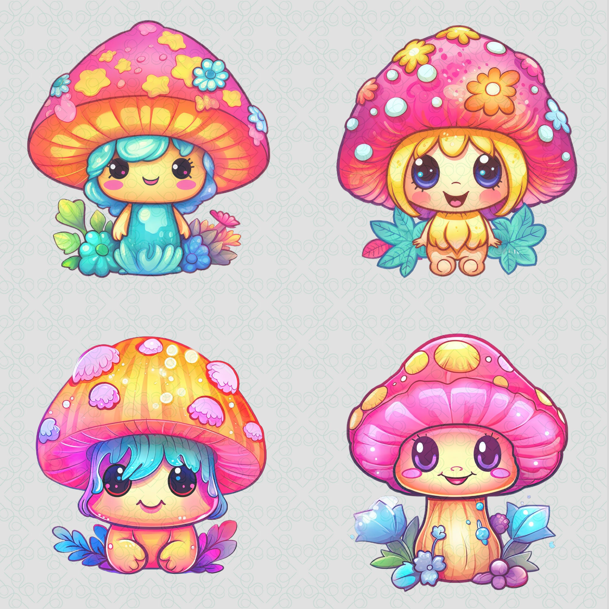 Kawaii Mushroom Clipart Cute Shroom Clip Art PNG Cute Cartoon - Etsy