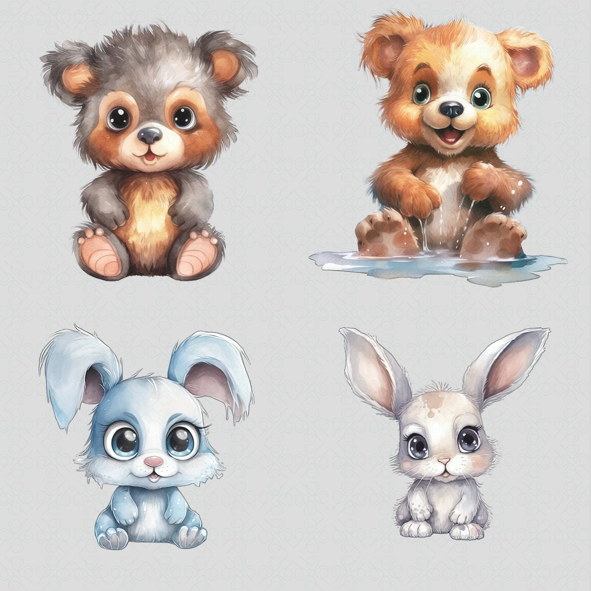 Baby Animal Forest Bundle Cute Baby Animal Clip Art Watercolor Cute ...