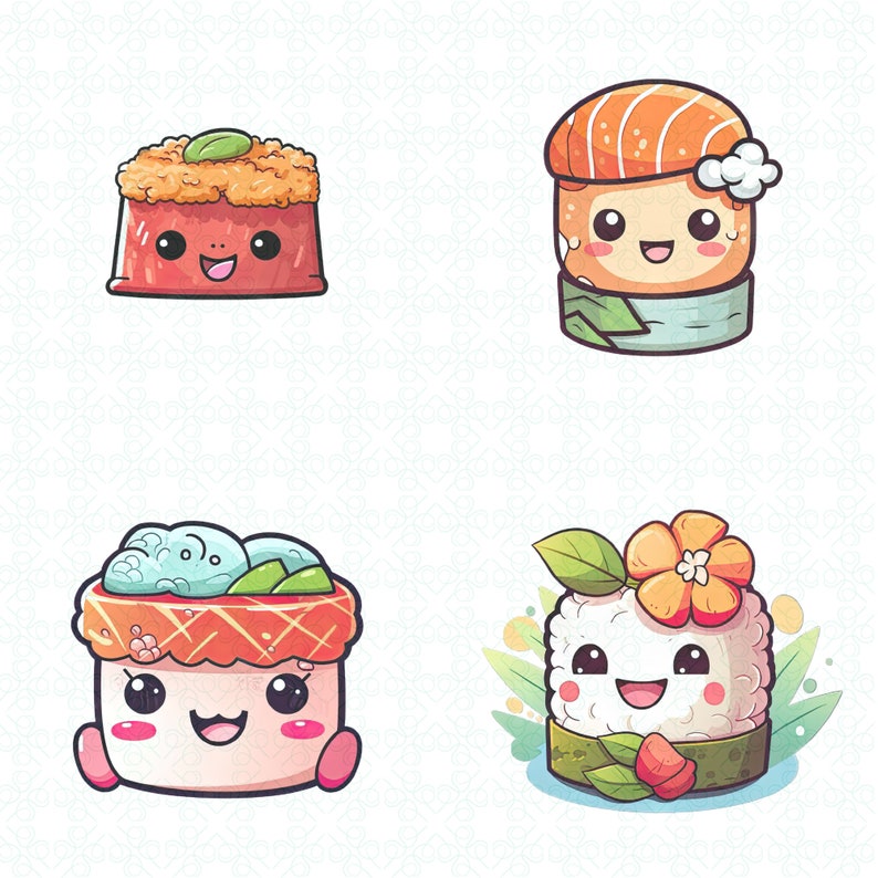 Kawaii Sushi Clipart Food PNG Bundle Cute Sushi Rolls Graphics - Etsy