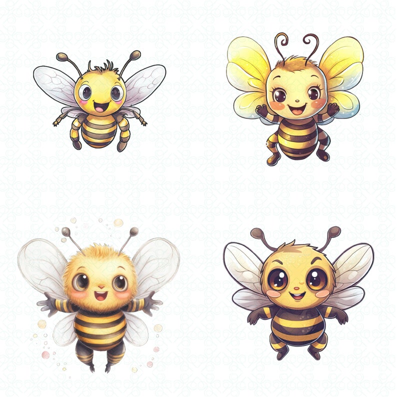 Kawaii Bee Clipart Bundle Cute Bumble Bees Clip Art Watercolor Cute ...