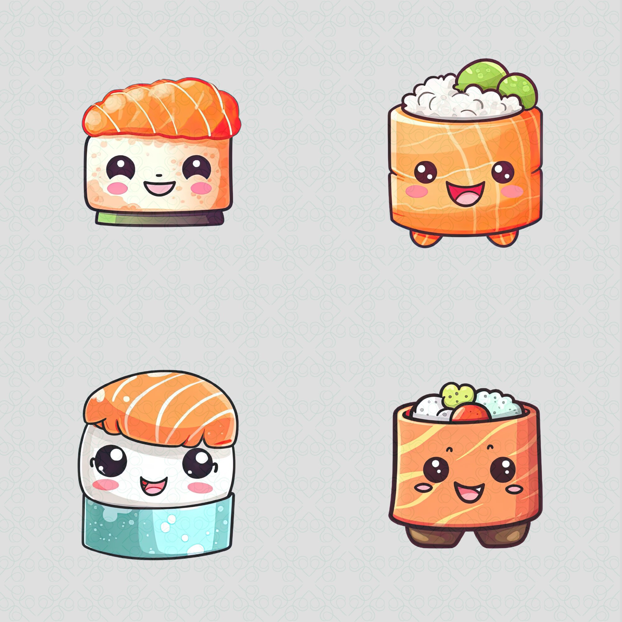 Kawaii Sushi Clipart Food PNG Bundle Cute Sushi Rolls Graphics Kawaii ...