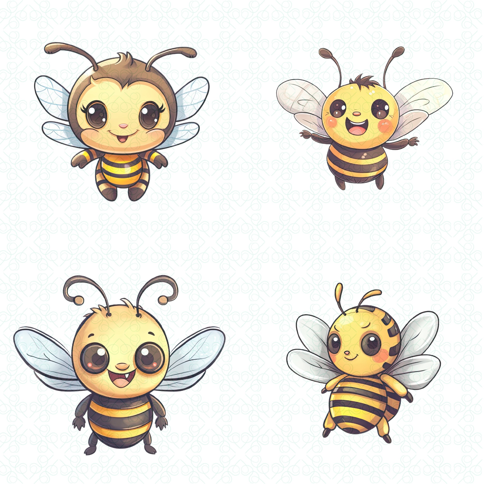 Kawaii Clipart Bee Bundle Cute Bees Clip Art Cartoon Bee - Etsy