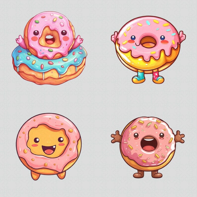 Kawaii Donut Clipart Food PNG Bundle Cute Food Graphics Kawaii - Etsy