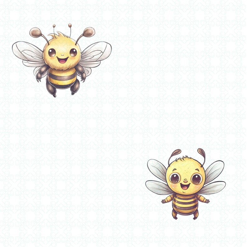 Kawaii Bee Clipart Bundle Cute Bumble Bees Clip Art Watercolor Cute ...