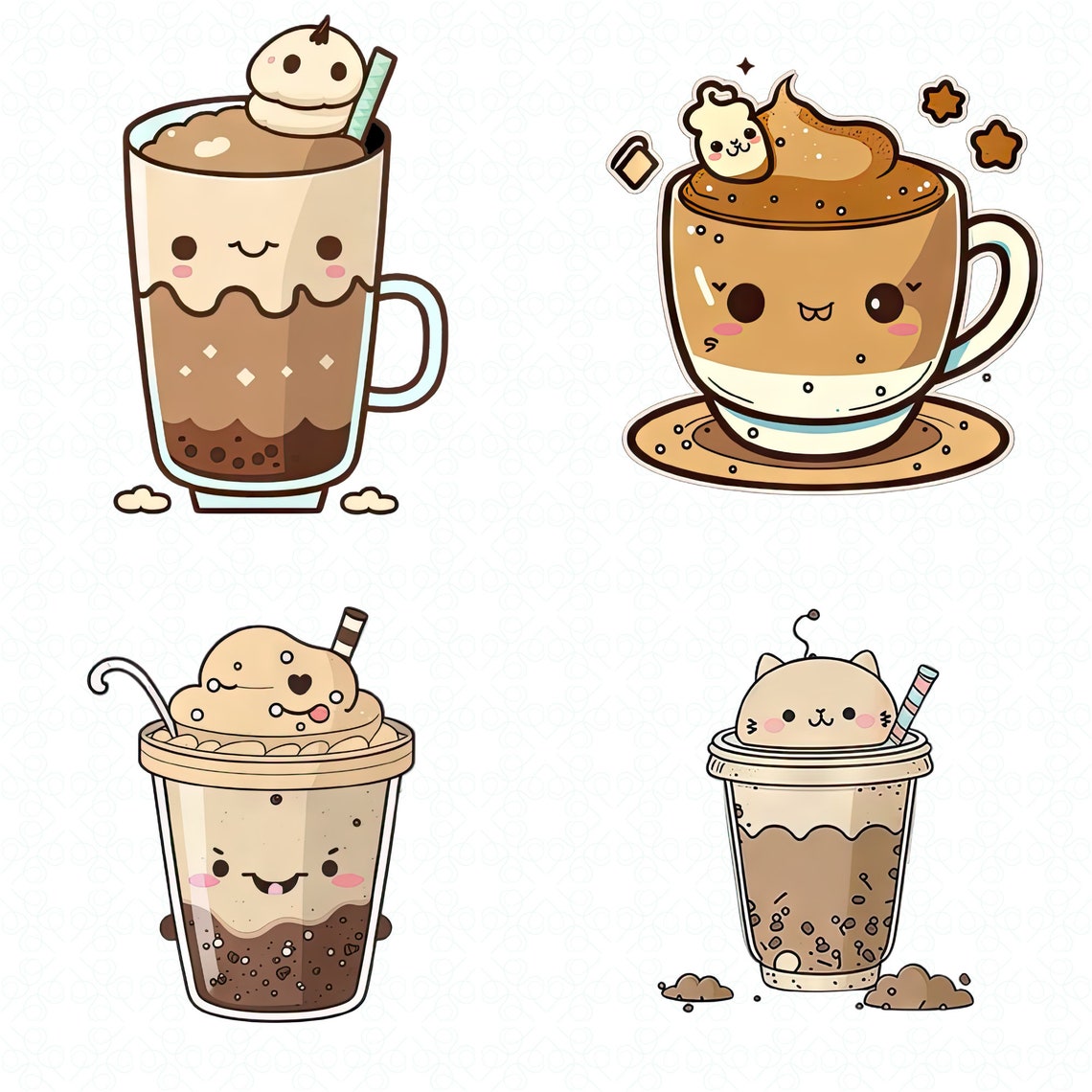 Kawaii Coffee Clipart Coffee PNG Bundle Cute Graphics Kawaii - Etsy