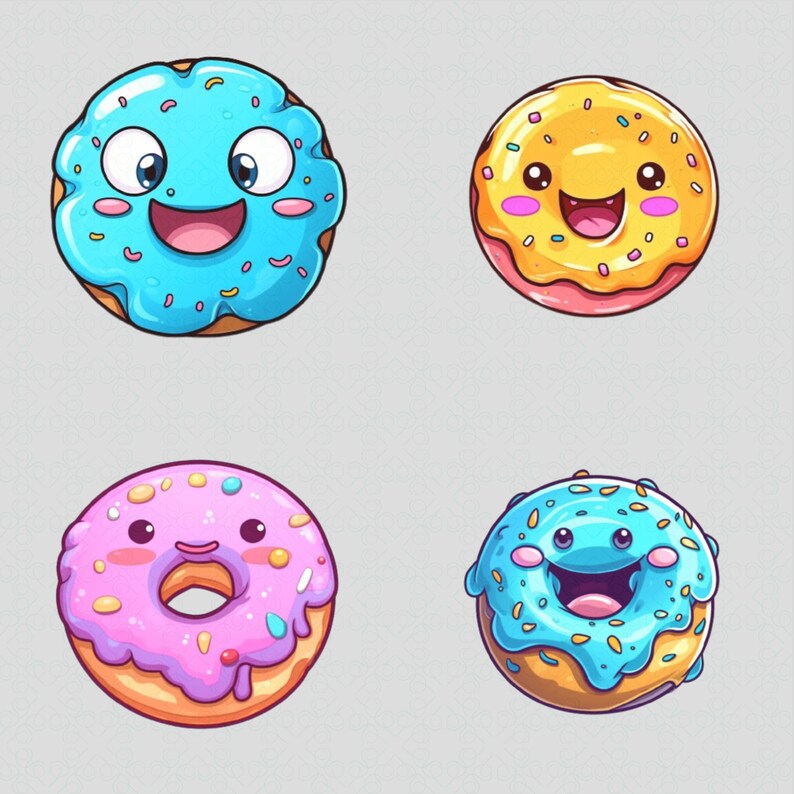 Kawaii Donut Clipart Food PNG Bundle Cute Food Graphics Kawaii - Etsy