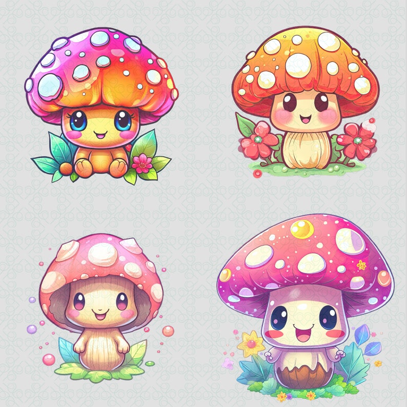 Kawaii Mushroom Clipart Cute Shroom Clip Art PNG Cute Cartoon - Etsy