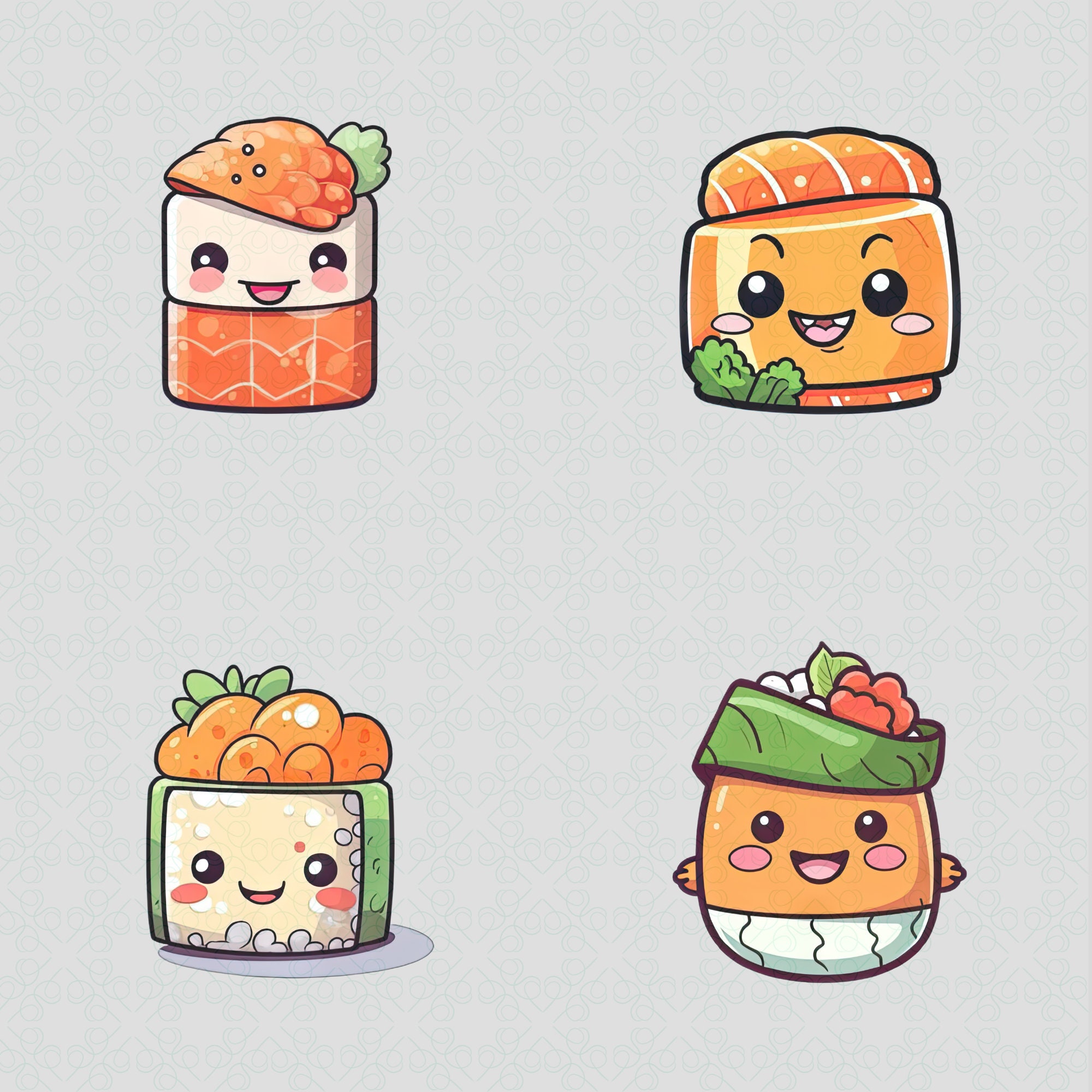 Kawaii Sushi Clipart Mega Bundle Cute PNG Sushi Rolls Graphics Kawaii ...