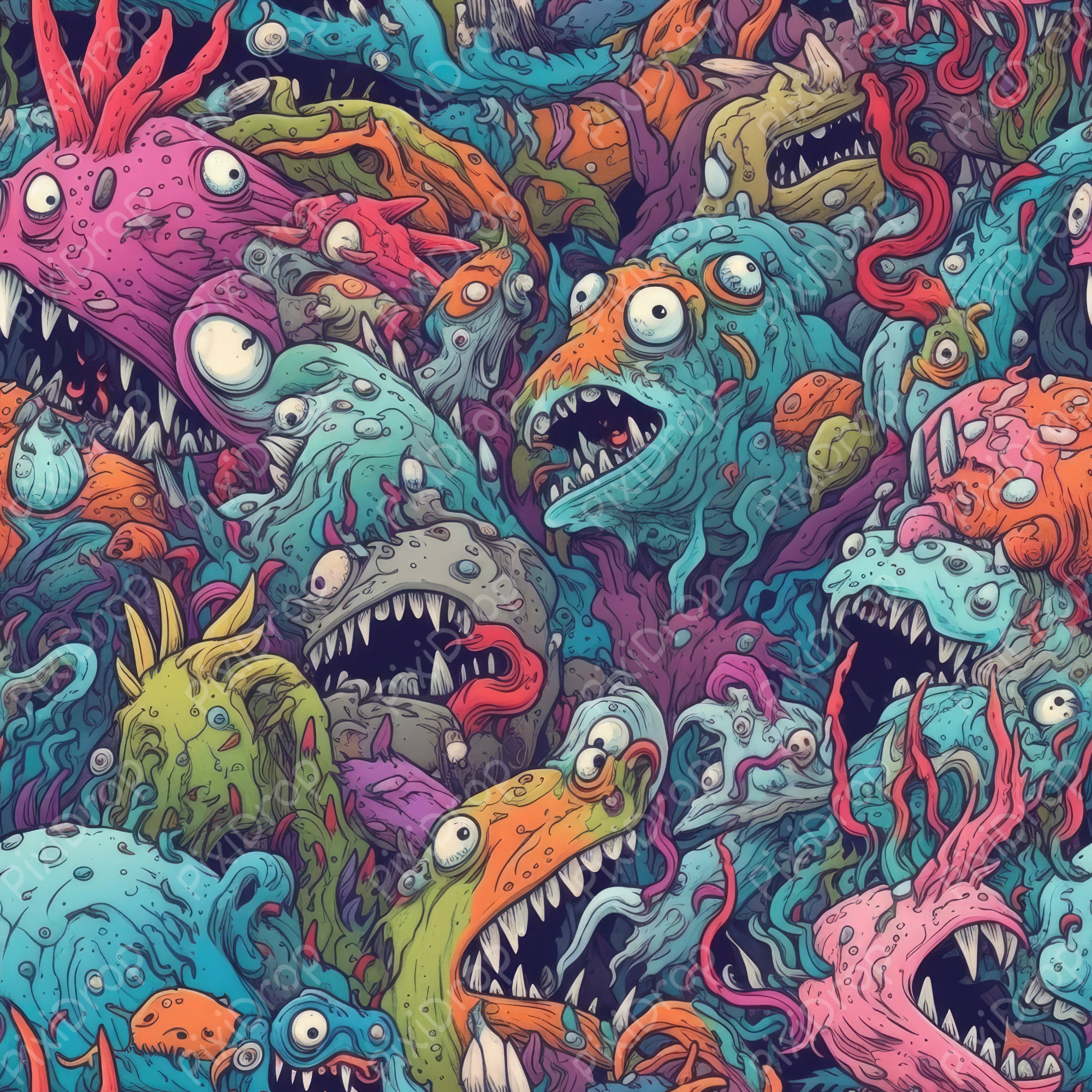 Sea Monster Seamless Patterns Gothic Design Unique Digital Pattern ...