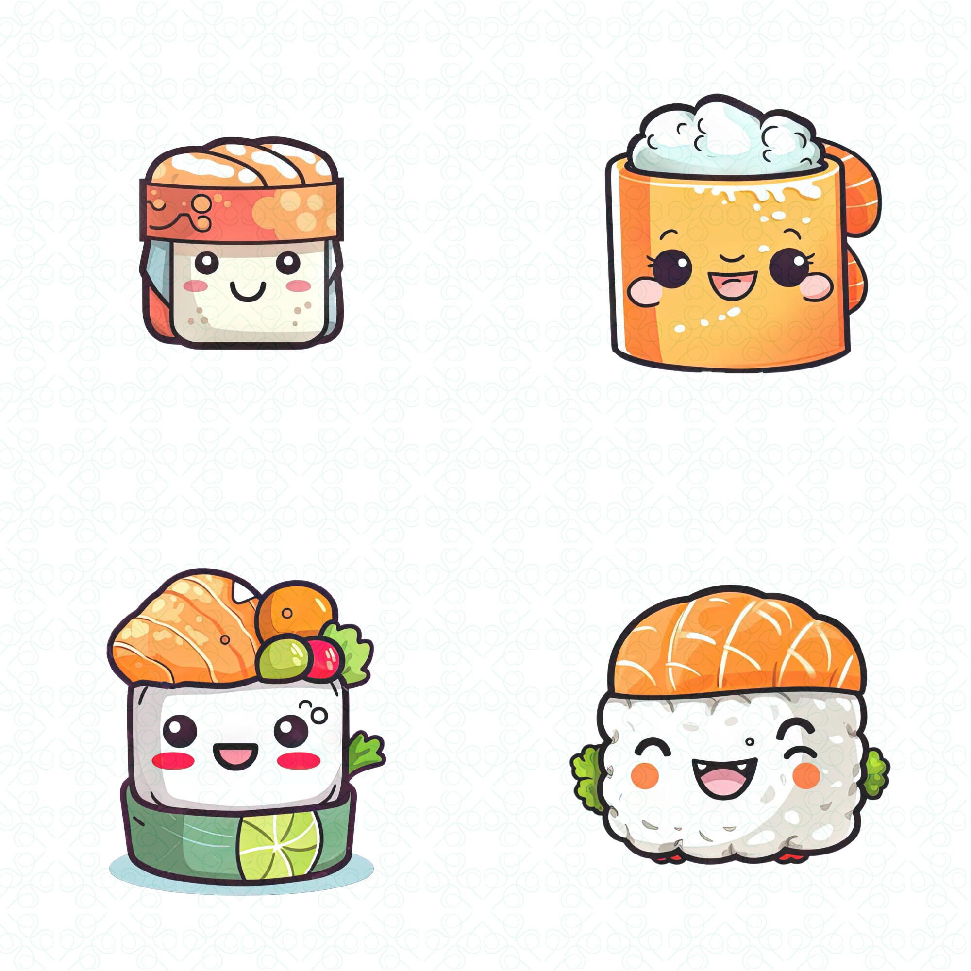 Kawaii Sushi Clipart Food PNG Bundle Cute Sushi Rolls Graphics Kawaii ...