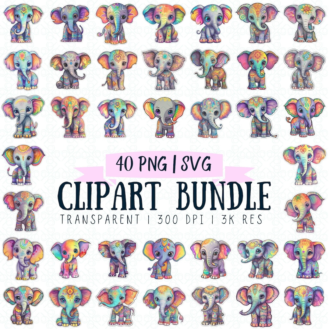 Baby Elephant Safari Animal Mega Bundle Cute Nursery Clip Art Cute ...