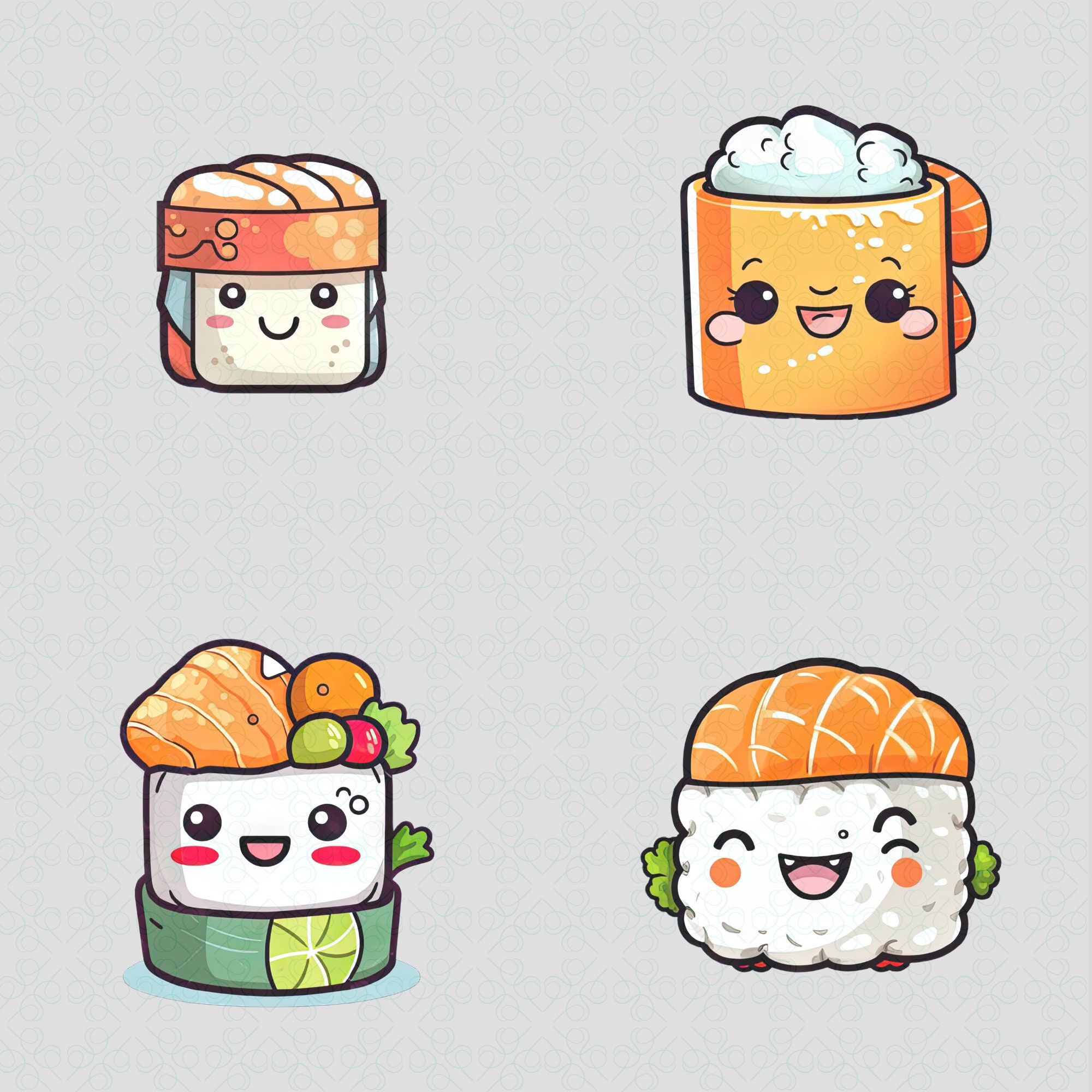Kawaii Sushi Clipart Food PNG Bundle Cute Sushi Rolls Graphics Kawaii ...