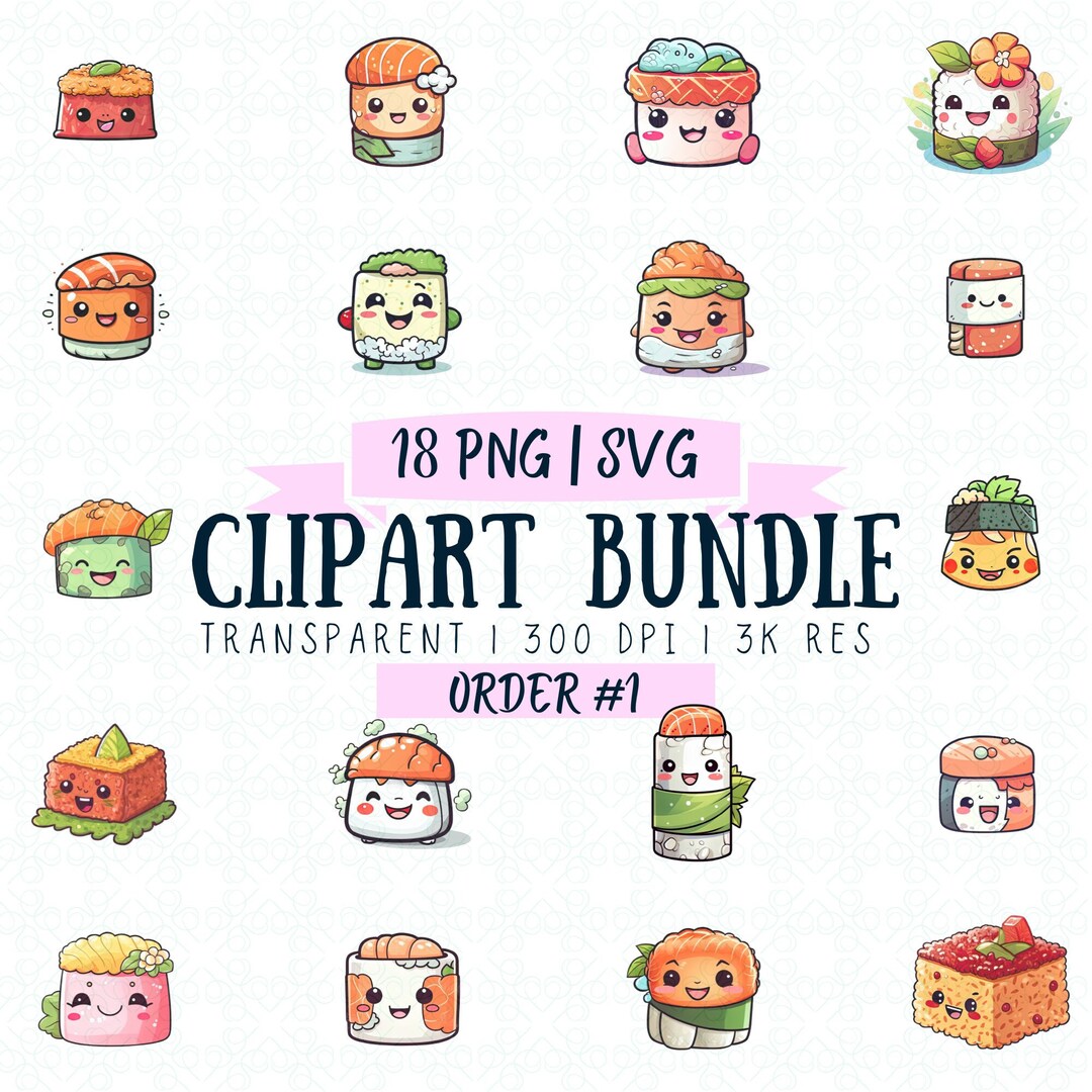 Kawaii Sushi Clipart Food PNG Bundle Cute Sushi Rolls Graphics Kawaii ...