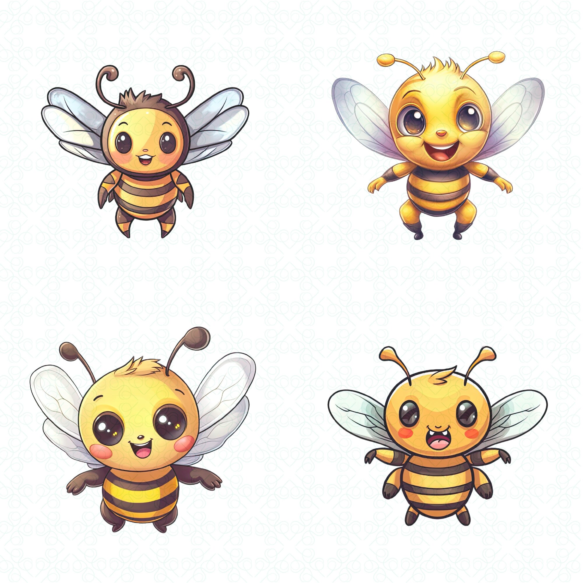 Kawaii Clipart Bee Bundle Cute Bees Clip Art Cartoon Bee - Etsy