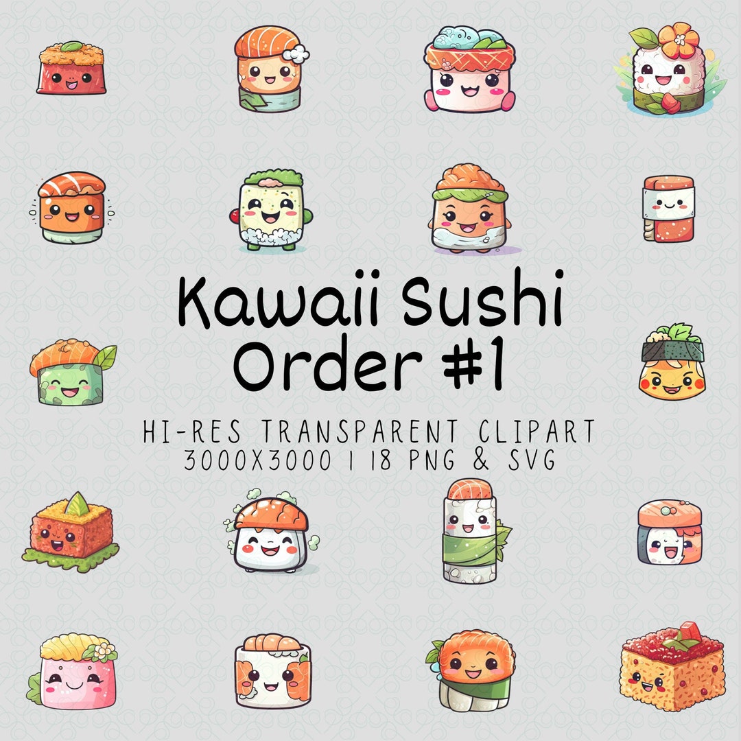 Kawaii Sushi Clipart Food PNG Bundle Cute Sushi Rolls Graphics Kawaii ...