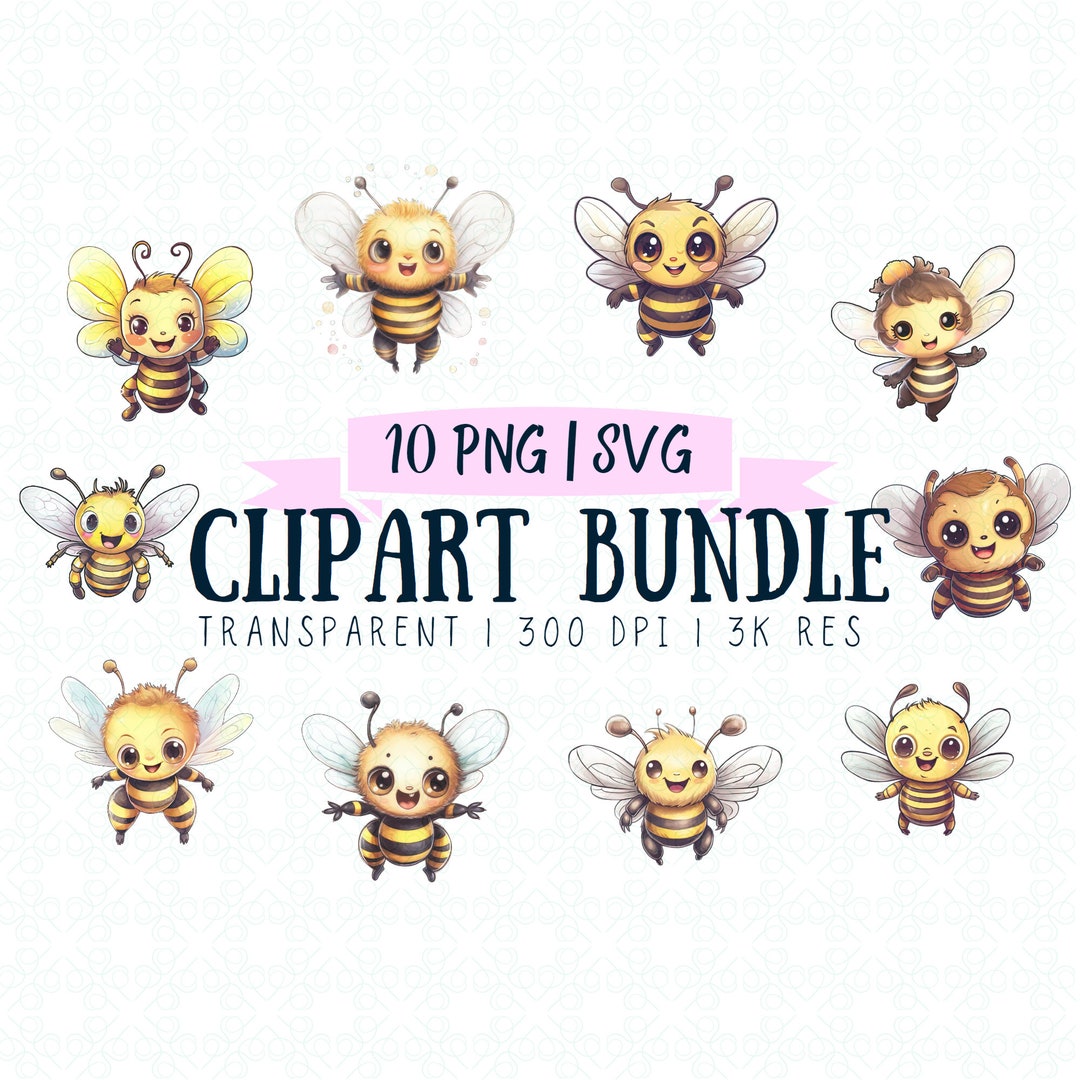 Kawaii Bee Clipart Bundle Cute Bumble Bees Clip Art Watercolor Cute ...