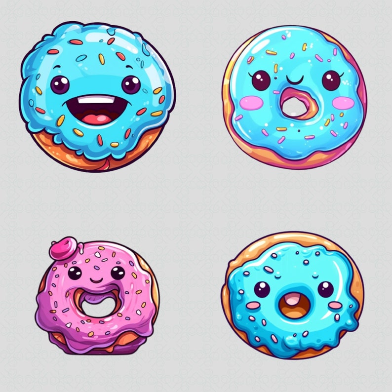 Kawaii Donut Clipart Food PNG Bundle Cute Food Graphics Kawaii - Etsy