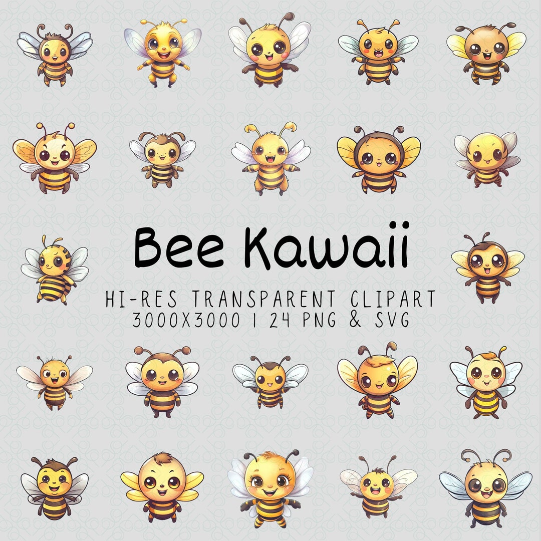 Kawaii Bee Clipart Bundle Cutie Bees Clip Art Cartoon Bee Digital ...
