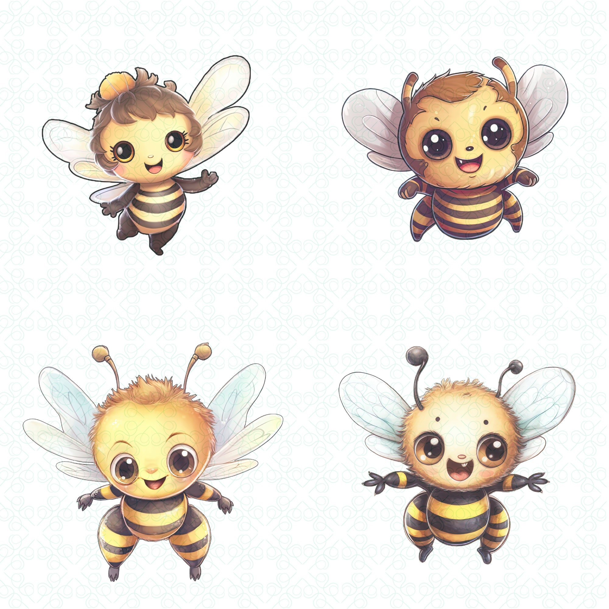 Kawaii Bee Clipart Bundle Cute Bumble Bees Clip Art Watercolor Cute ...