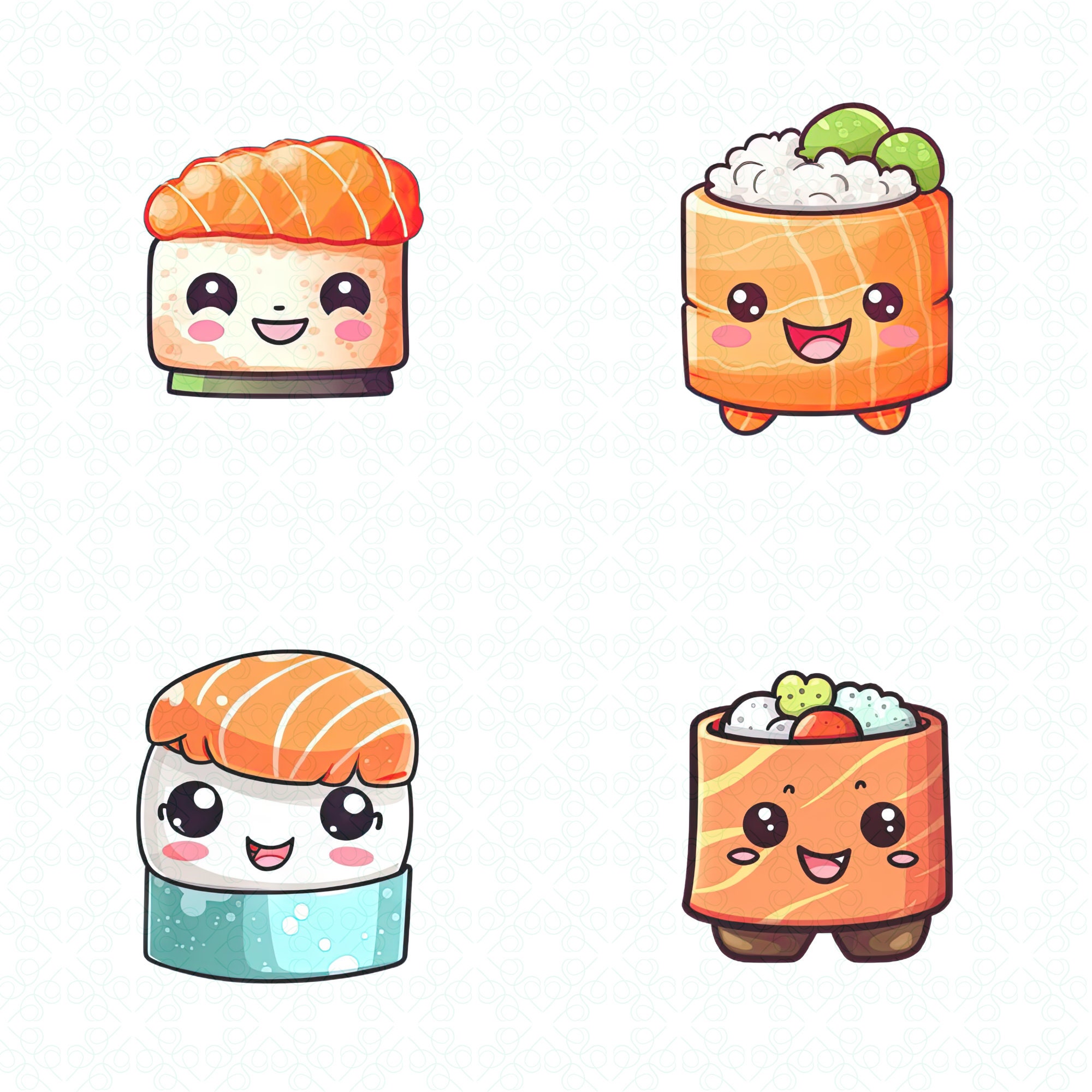 Kawaii Sushi Clipart Food PNG Bundle Cute Sushi Rolls Graphics Kawaii ...