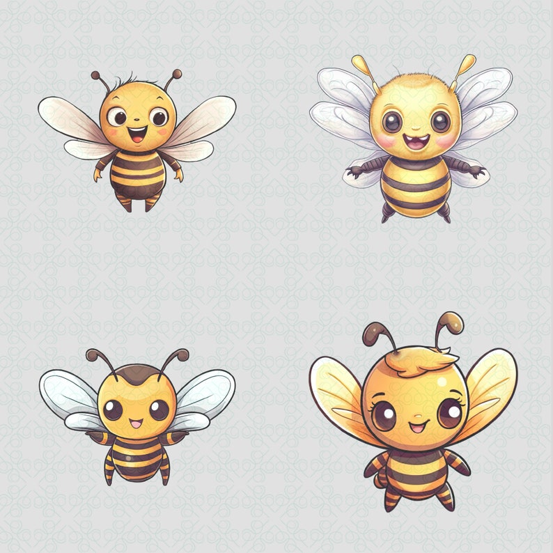 Kawaii Bee Clipart Bundle Cutie Bees Clip Art Cartoon Bee Digital ...