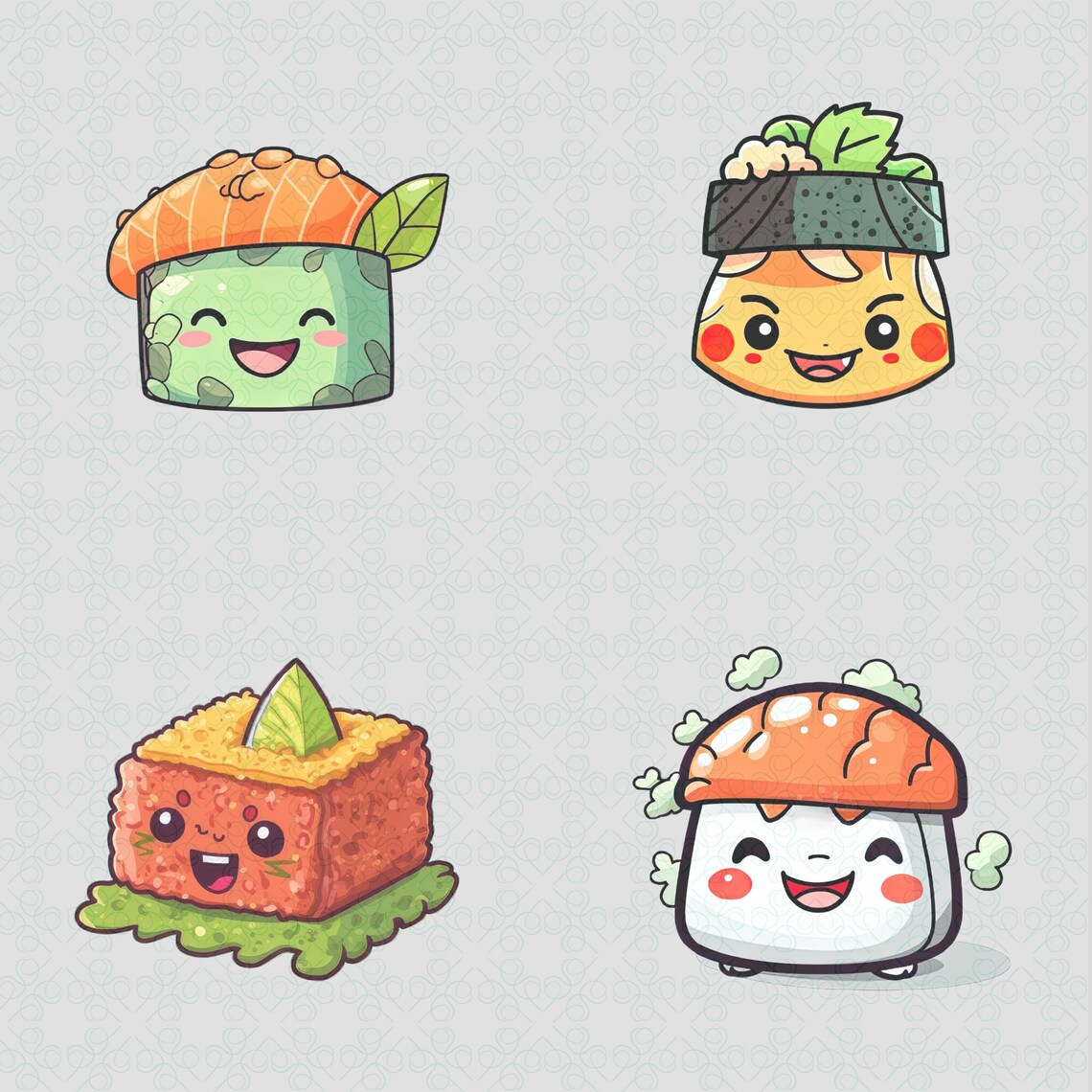 Kawaii Sushi Clipart Mega Bundle Cute PNG Sushi Rolls Graphics Kawaii ...