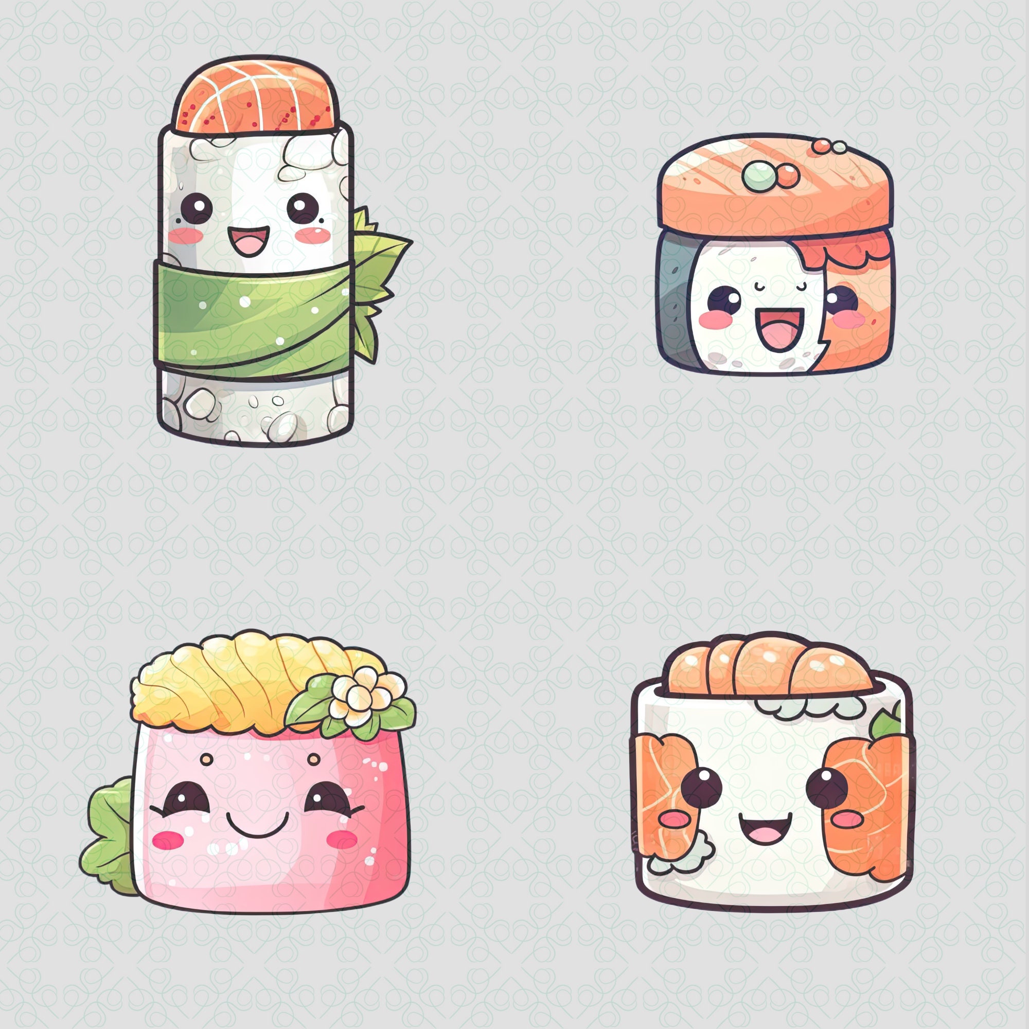 Kawaii Sushi Clipart Mega Bundle Cute PNG Sushi Rolls Graphics Kawaii ...