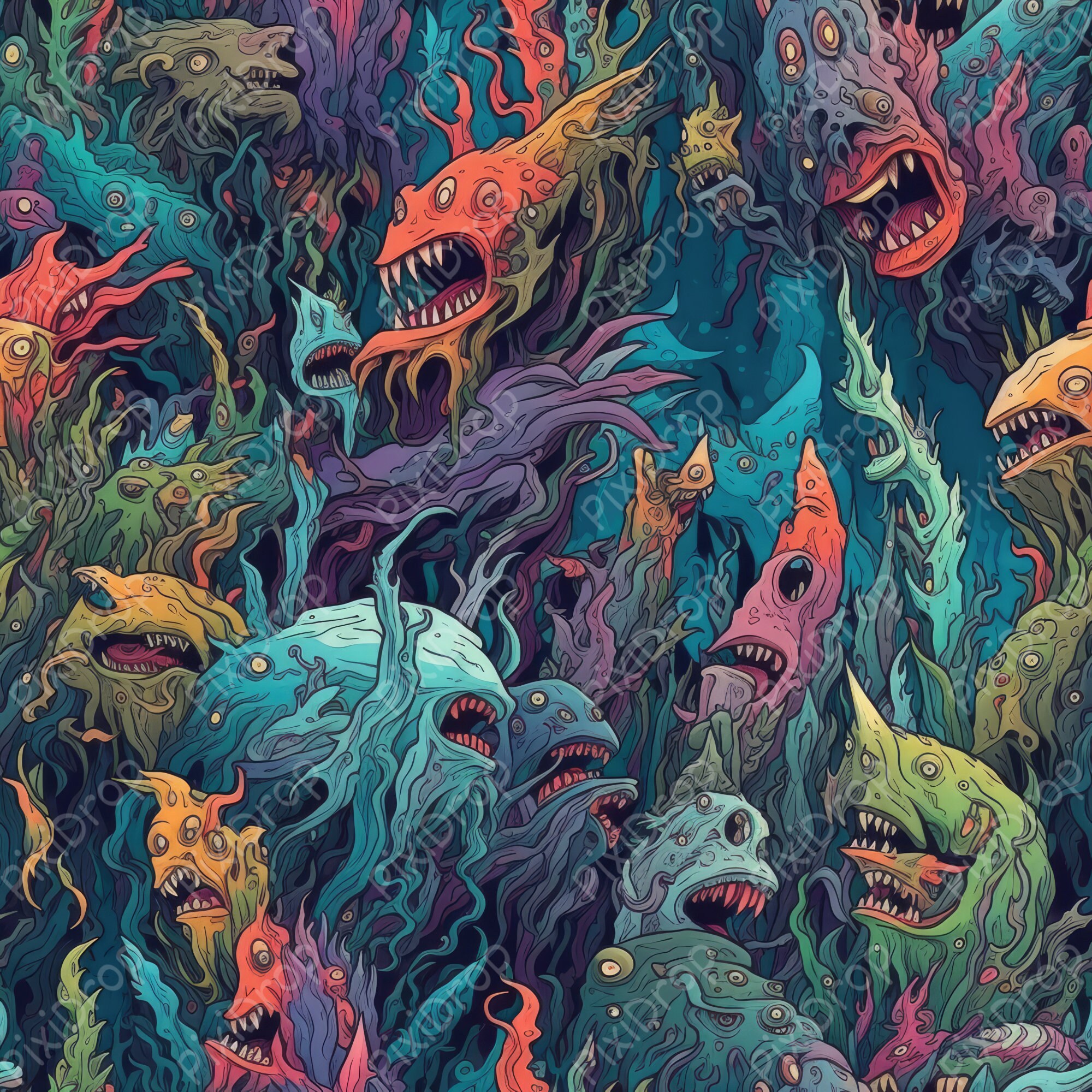 Sea Monster Seamless Patterns Gothic Design Unique Digital Pattern ...