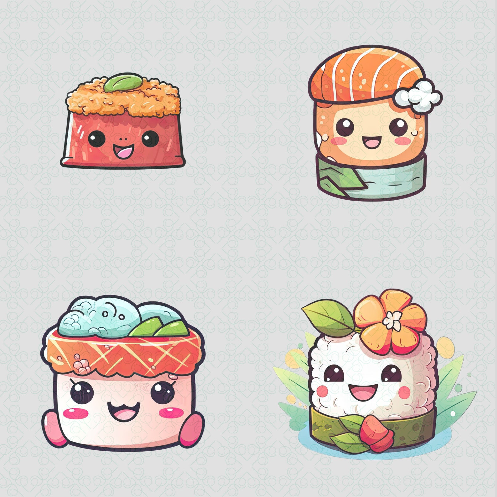 Kawaii Sushi Clipart Mega Bundle Cute PNG Sushi Rolls Graphics Kawaii ...