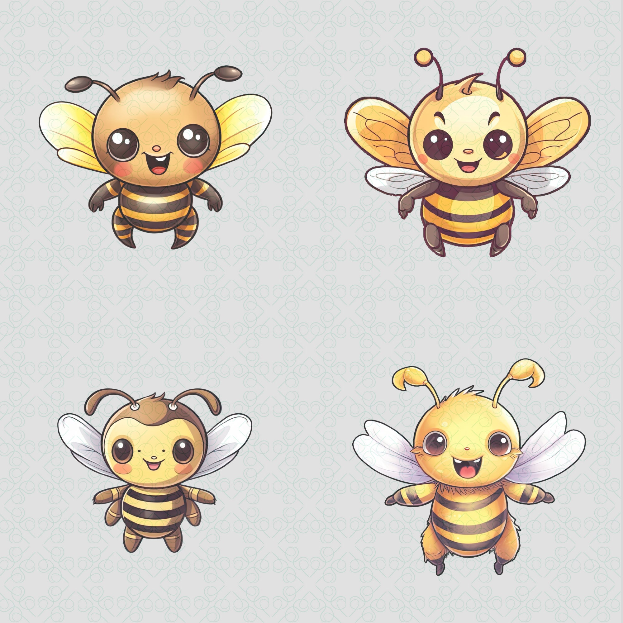 Kawaii Bee Clipart Bundle Cutie Bees Clip Art Cartoon Bee Digital ...