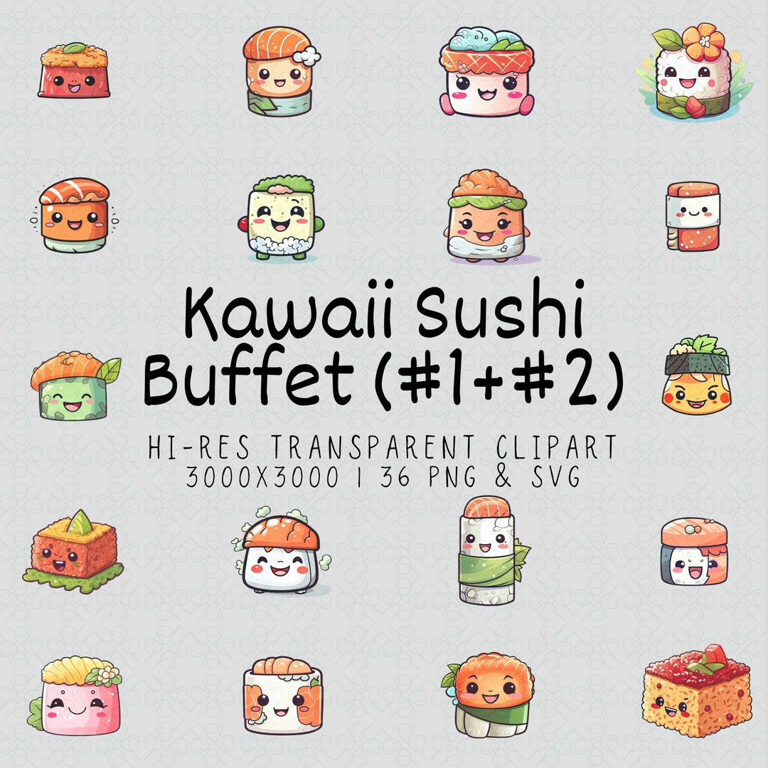 Kawaii Sushi Clipart Mega Bundle Cute PNG Sushi Rolls Graphics Kawaii ...