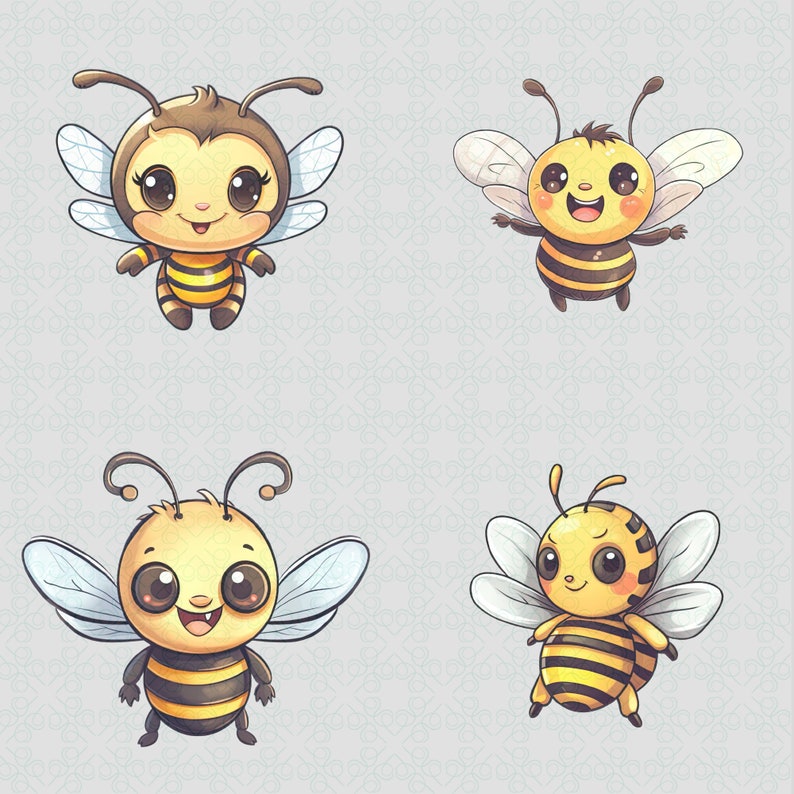 Kawaii Bee Clipart Bundle Cutie Bees Clip Art Cartoon Bee Digital ...