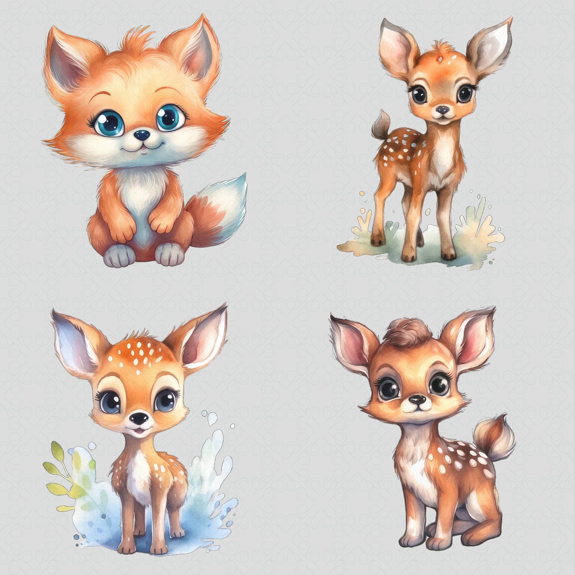 Baby Animal Forest Bundle Cute Baby Animal Clip Art Watercolor Cute ...