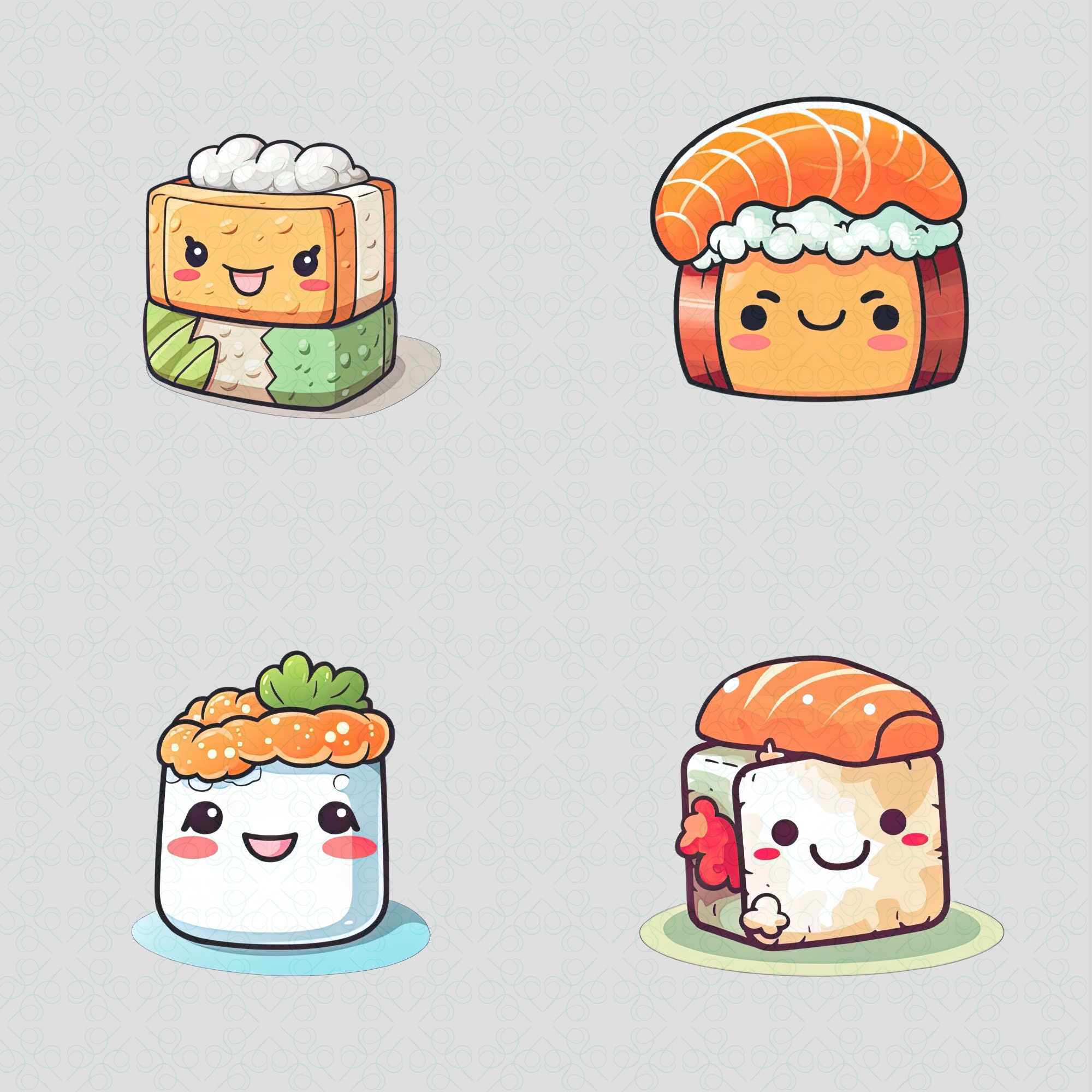 Kawaii Sushi Clipart Mega Bundle Cute PNG Sushi Rolls Graphics Kawaii ...
