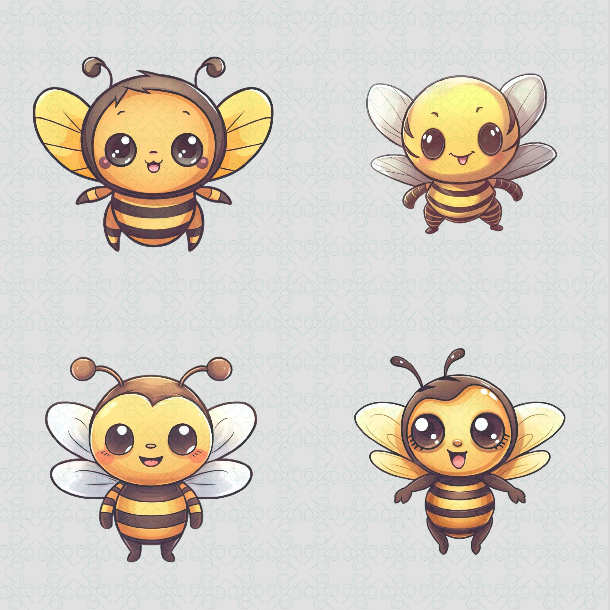 Kawaii Bee Clipart Bundle Cutie Bees Clip Art Cartoon Bee Digital ...