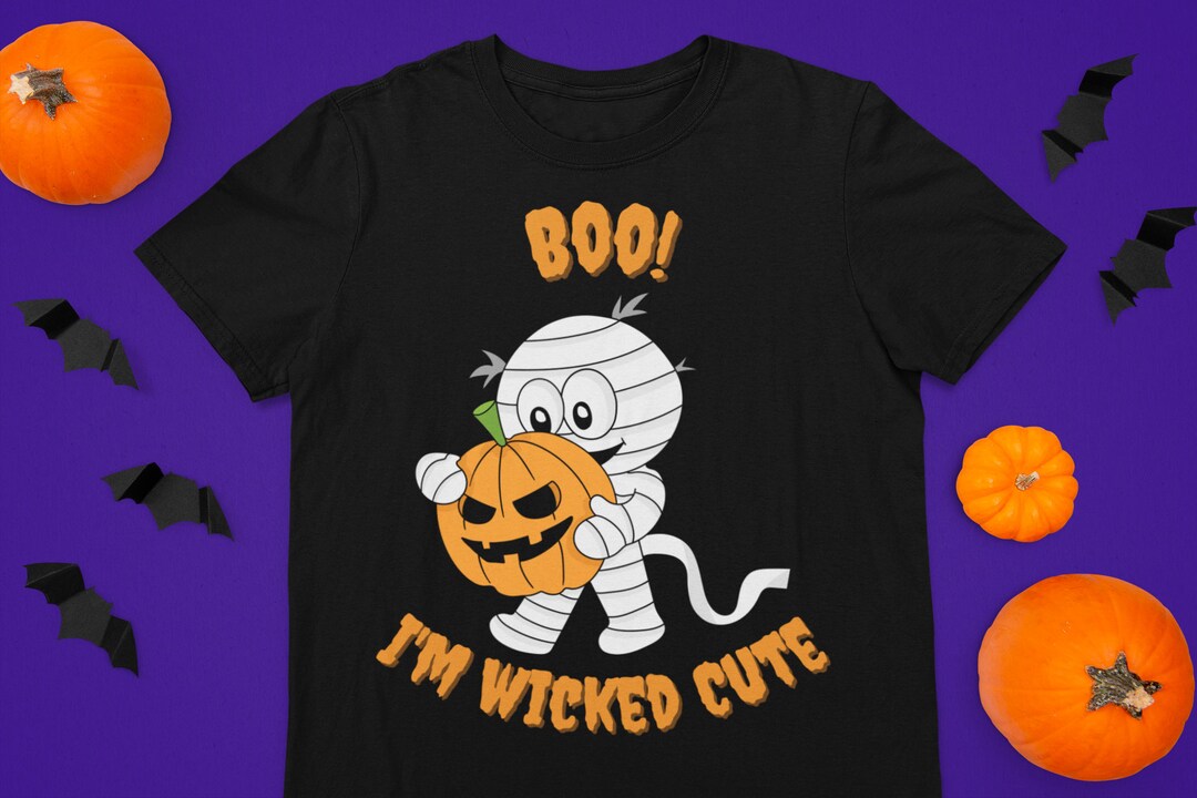 Boo I'm Wicked Cute Classic Fit Light Fabric Tee, 1st Halloween, Cute Spooky Shirt, Mummy Shirt ...
