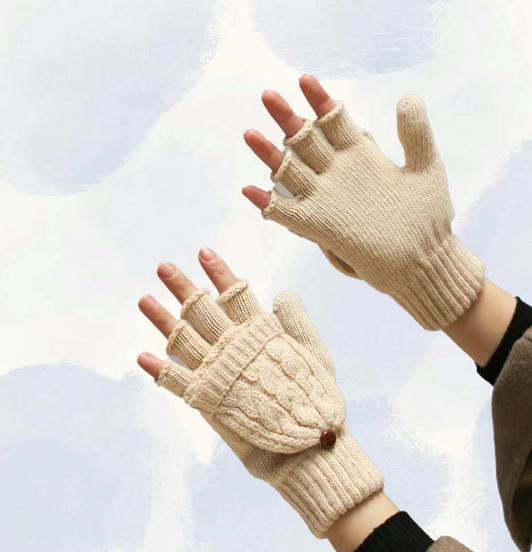 Hand Knit Convertible Mitten, Winter Gloves With Fleece Lining, Comfy ...