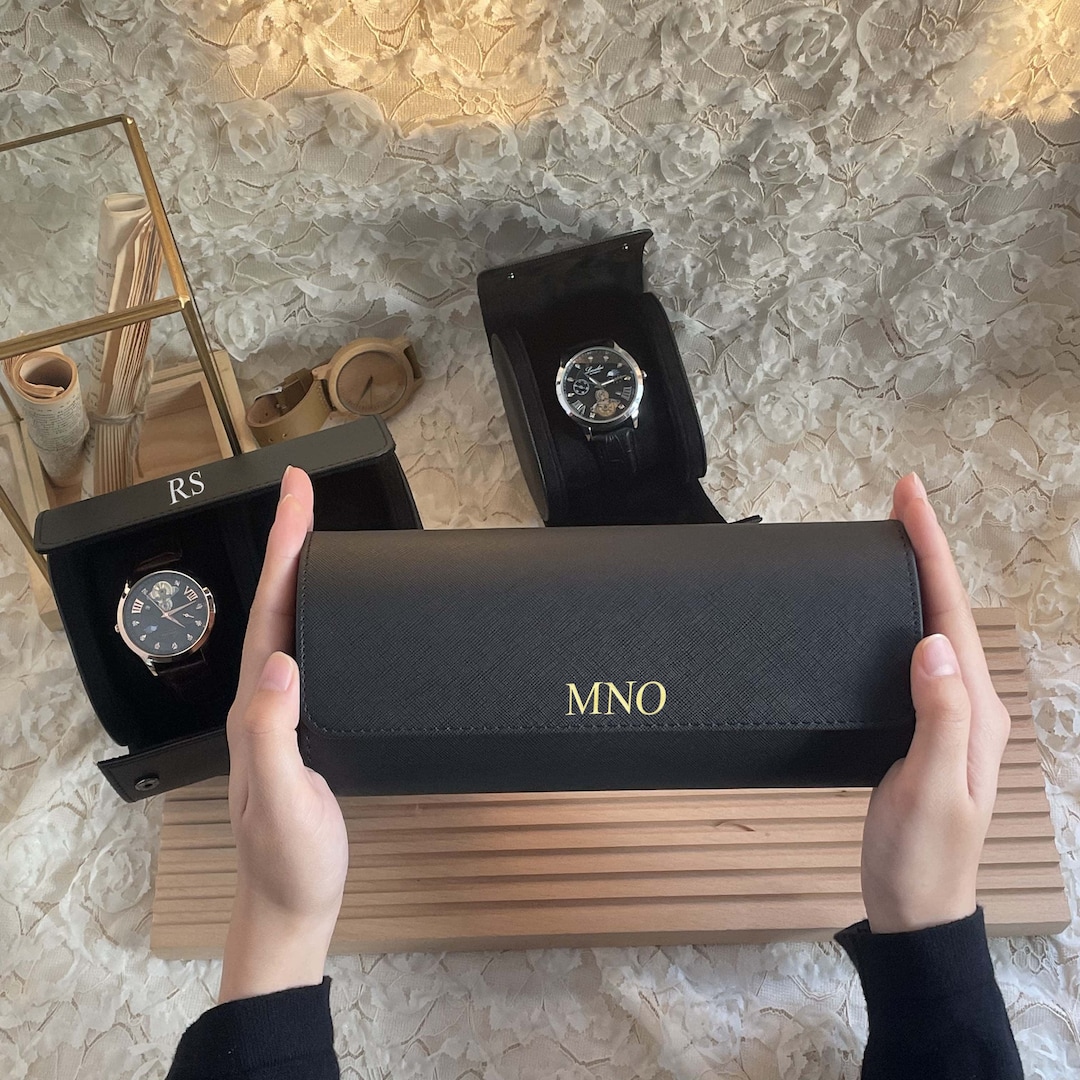 Personalized Leather Watch Case, Black Watch Box, Travel Watch Box ...