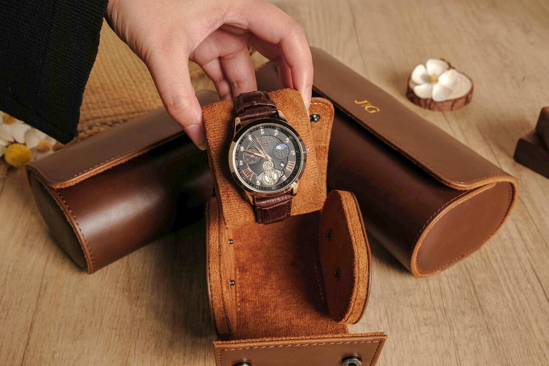 Personalized Leather Watch Case, Watch Roll for 3 Watches, Groom Gift ...