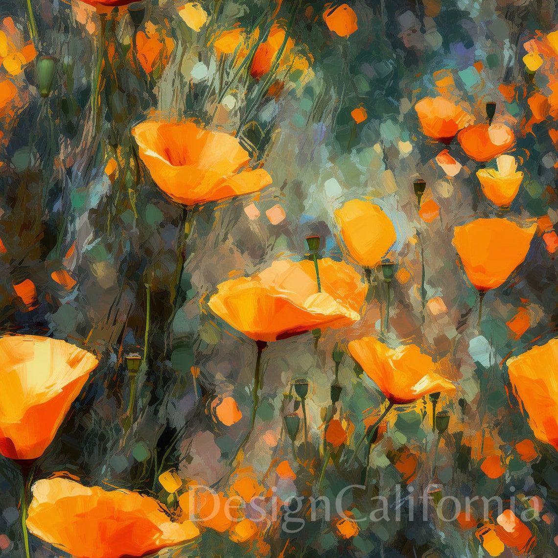 California Poppies Seamless Pattern Digital Paper Set - Instant ...