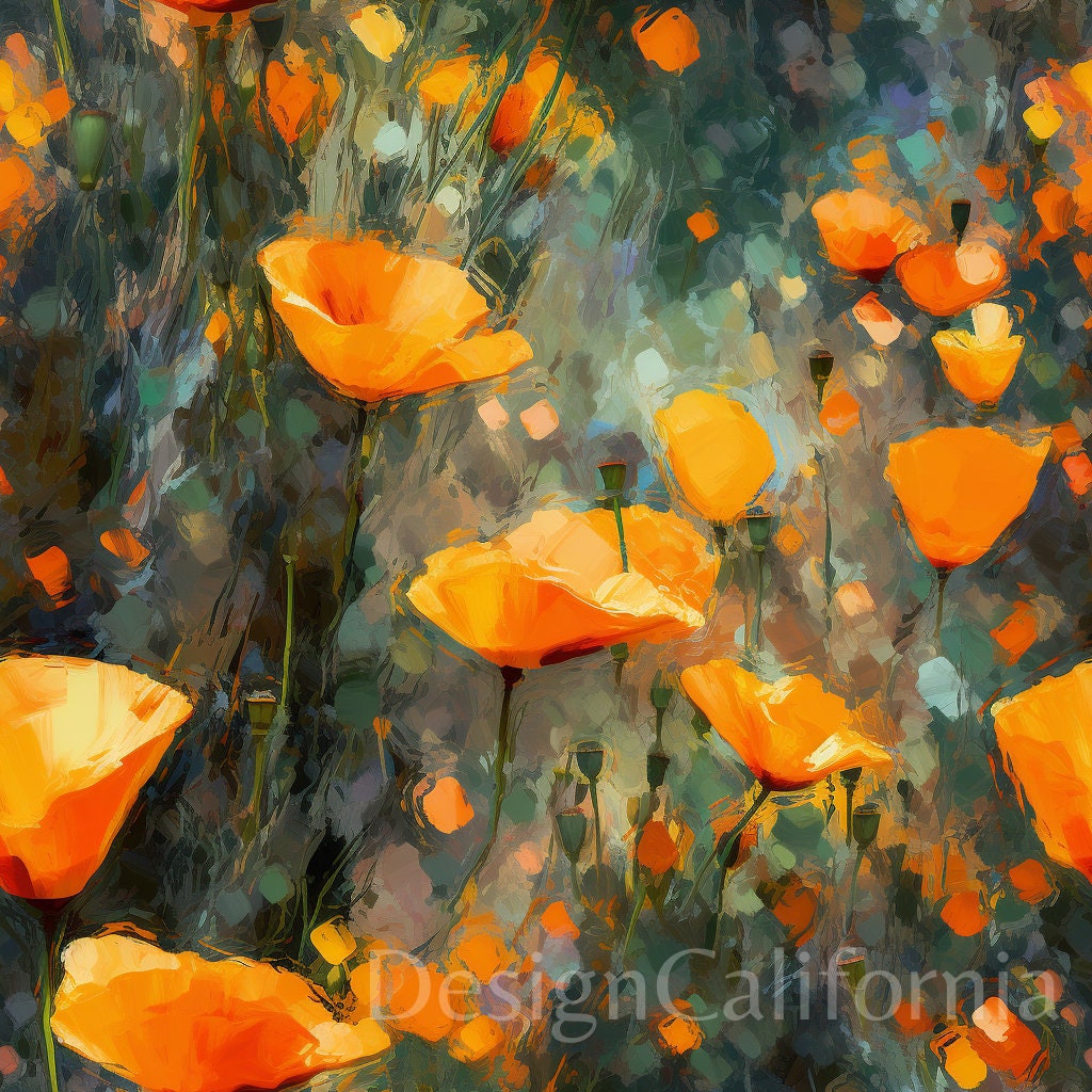 California Poppies Seamless Pattern Digital Paper Set - Instant ...
