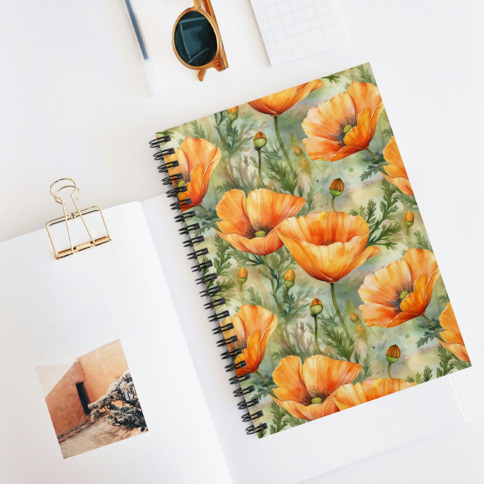 Watercolor California Poppy Spiral Notebook Ruled Line - Etsy